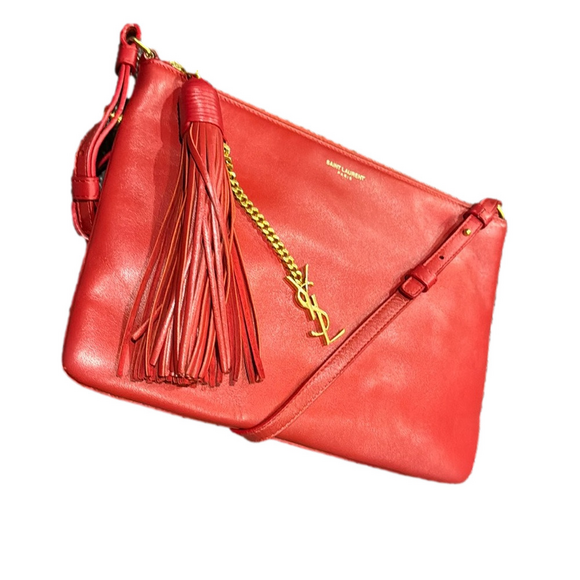 Yves Saint Laurent | Bags | Saint Laurent Red Ysl Gold Metal Point ...